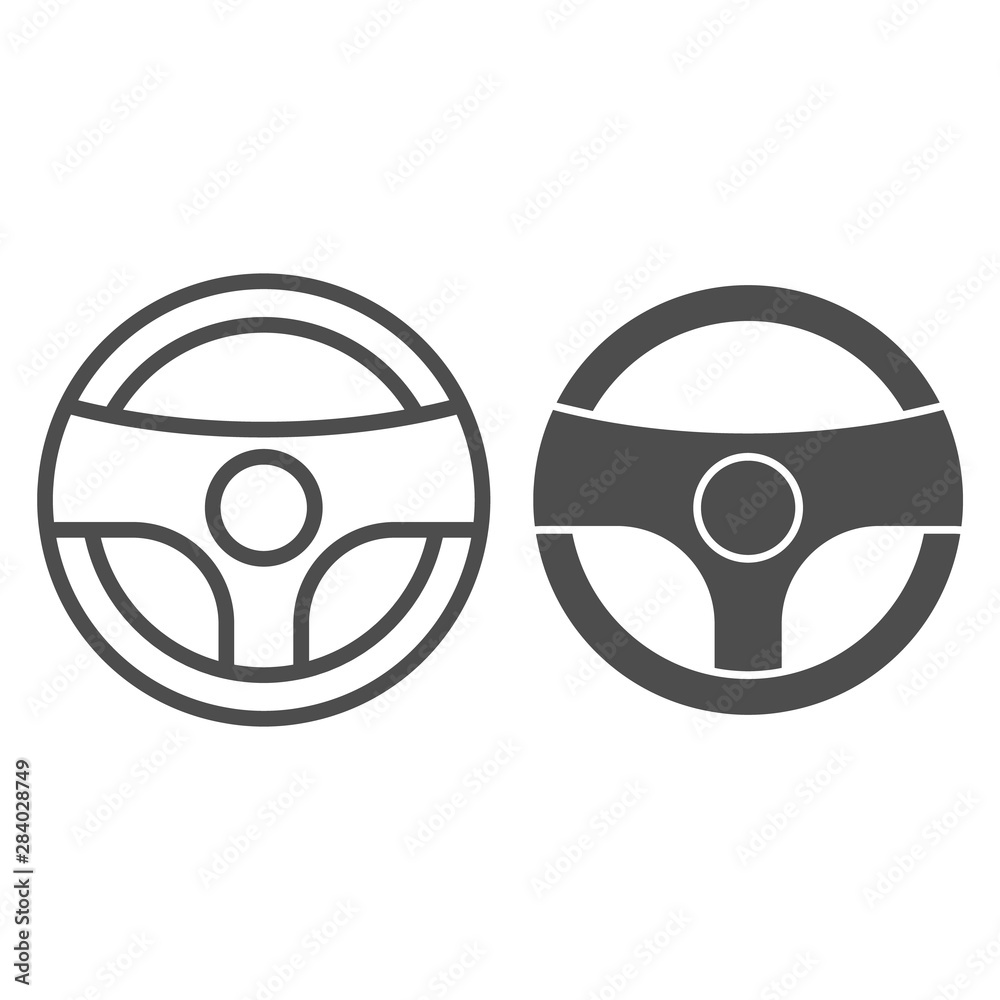 Steering wheel line and glyph icon. Driver steering wheel with signal ...