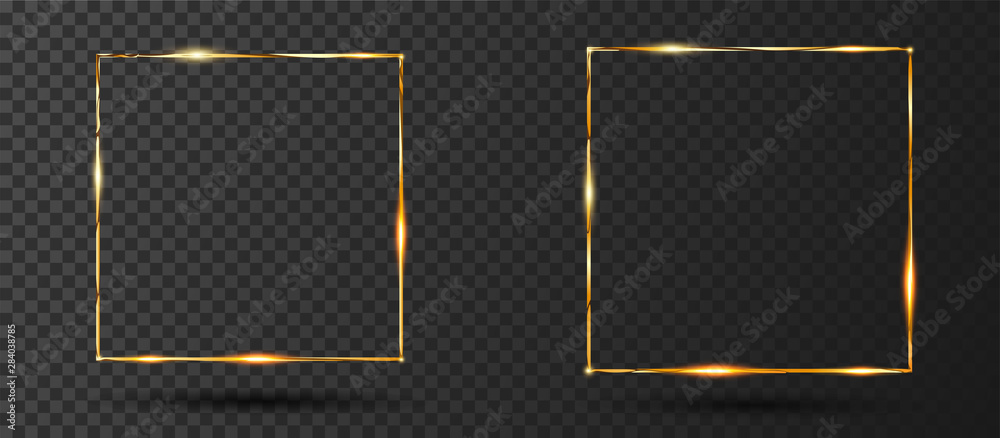 Golden Shiny Glowing frame with glare and shadow isolated on ...