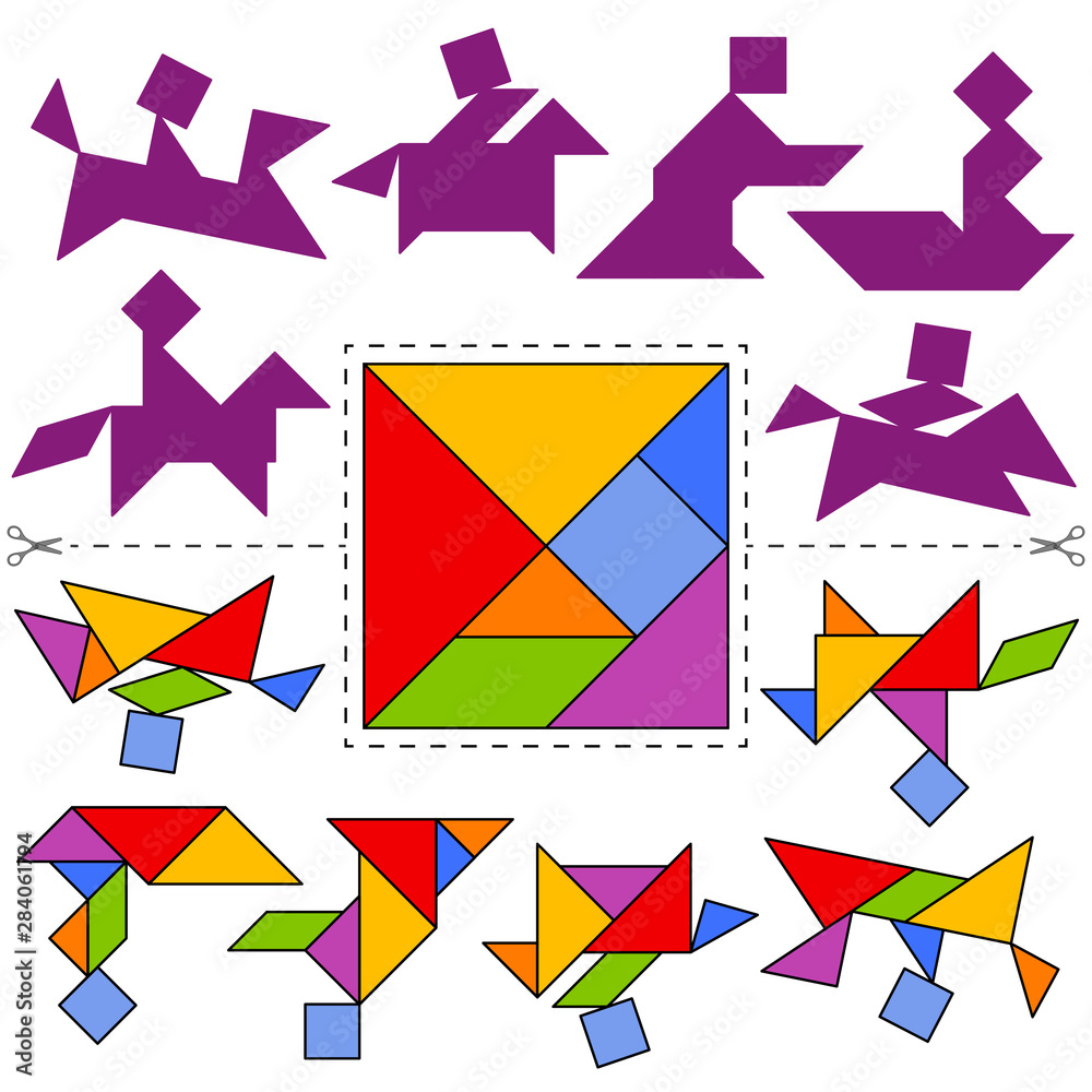 Set of vector tangram puzzles (geometric puzzle) for the development of ...