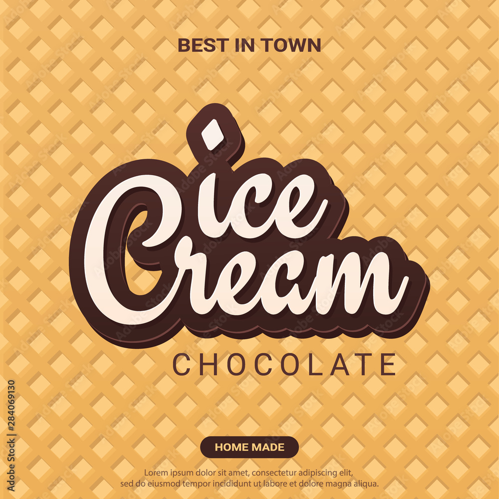 Ice Cream banner with wafer background. Cafe menu, ice cream dessert ...