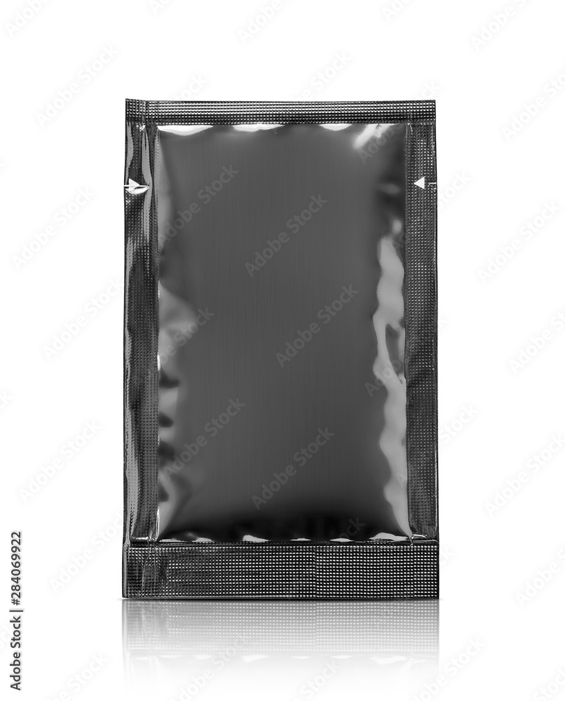 black aluminum foil sachet for products design mock-up Stock Photo ...