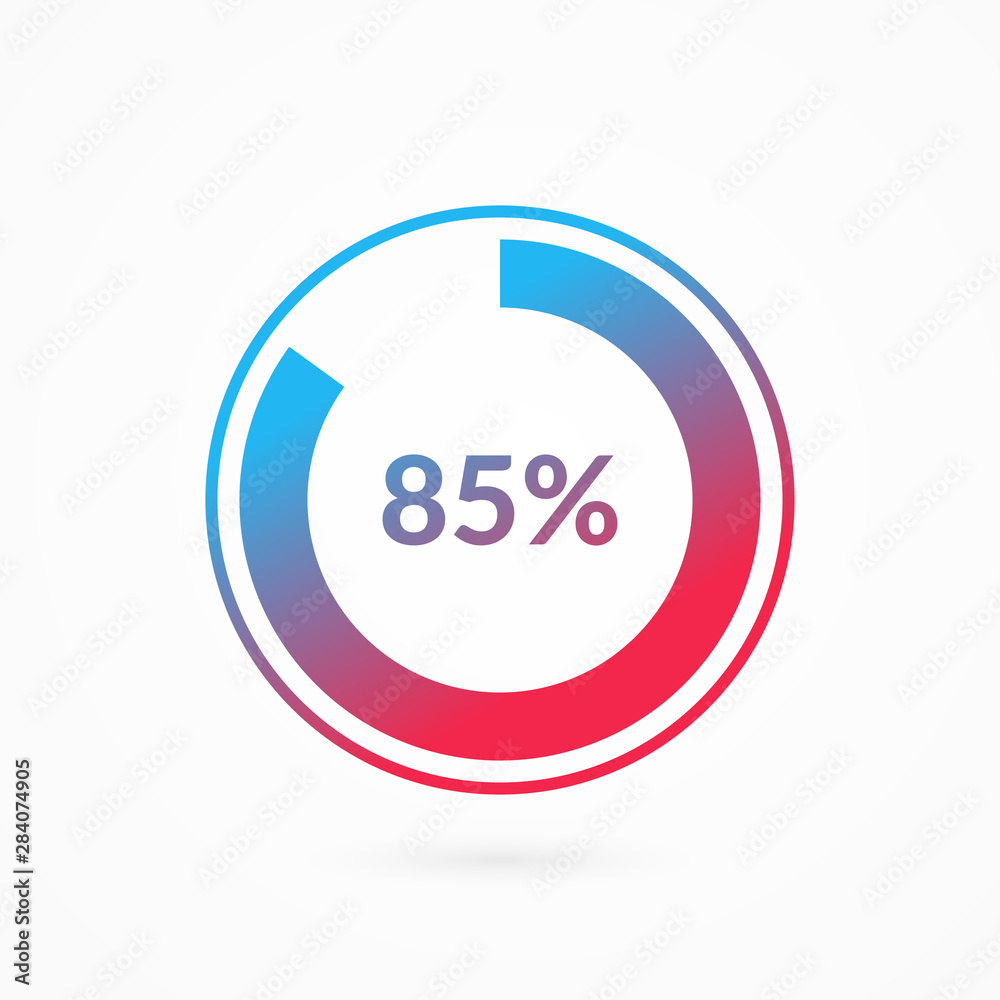 85 percent blue and red gradient pie chart sign. Percentage vector ...