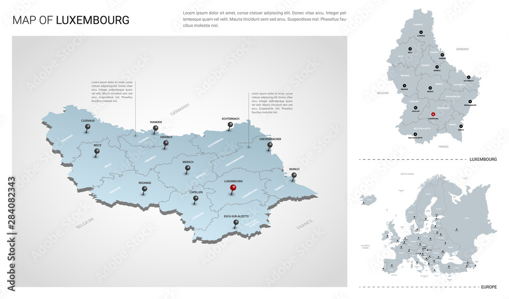 Vector set of Luxembourg country. Isometric 3d map, Luxembourg map ...