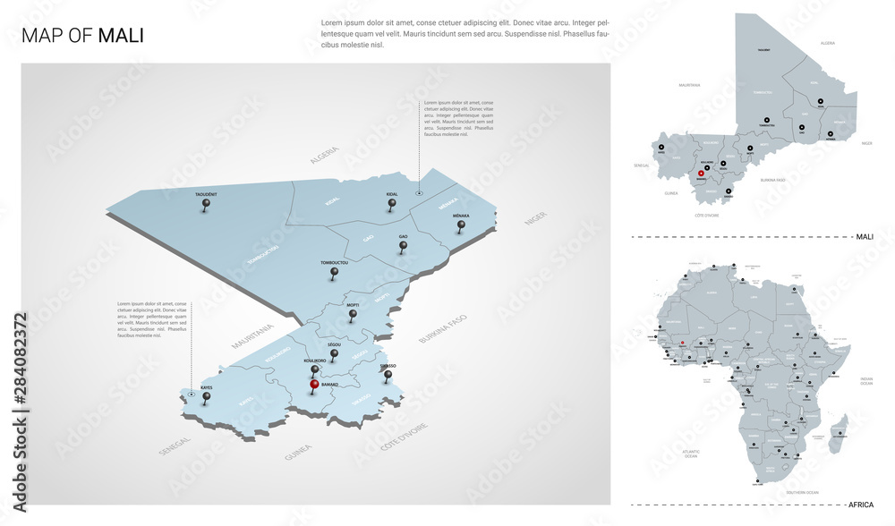 Vector set of Mali country. Isometric 3d map, Mali map, Africa map ...