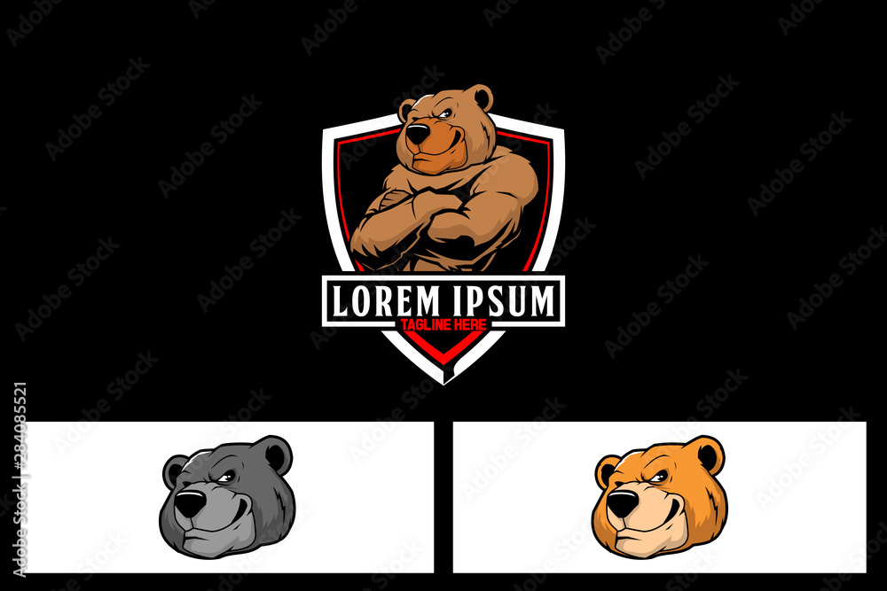 friendly bear cartoon vector badge logo template Stock Vector | Adobe Stock