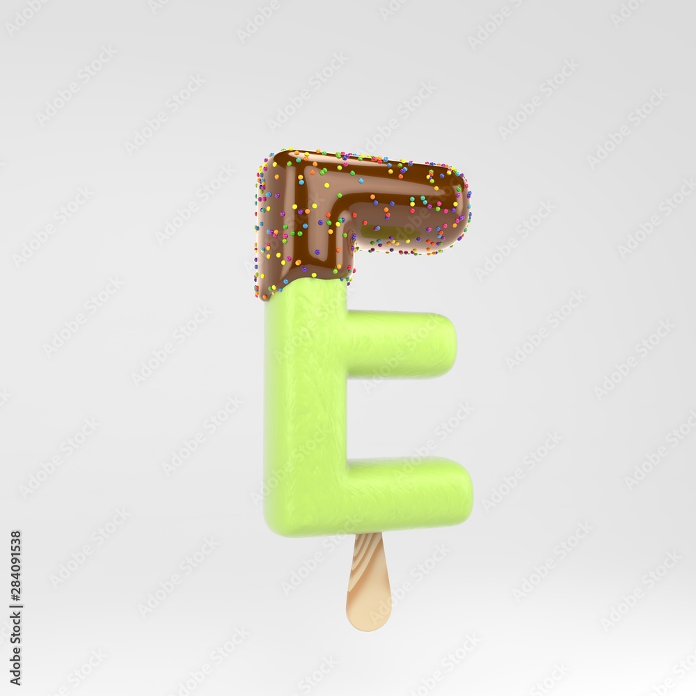 Ice cream letter E uppercase. Pistachio popsicle font with hot ...