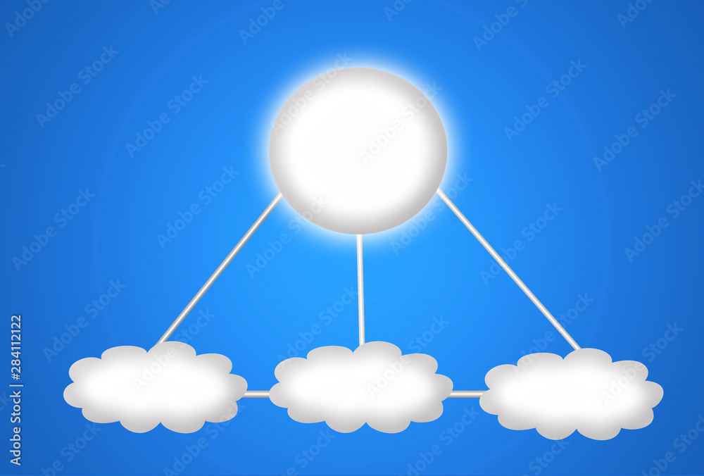 Diagrama, esquema, tridimensional, sol, nubes, fondo azul iluminado ...