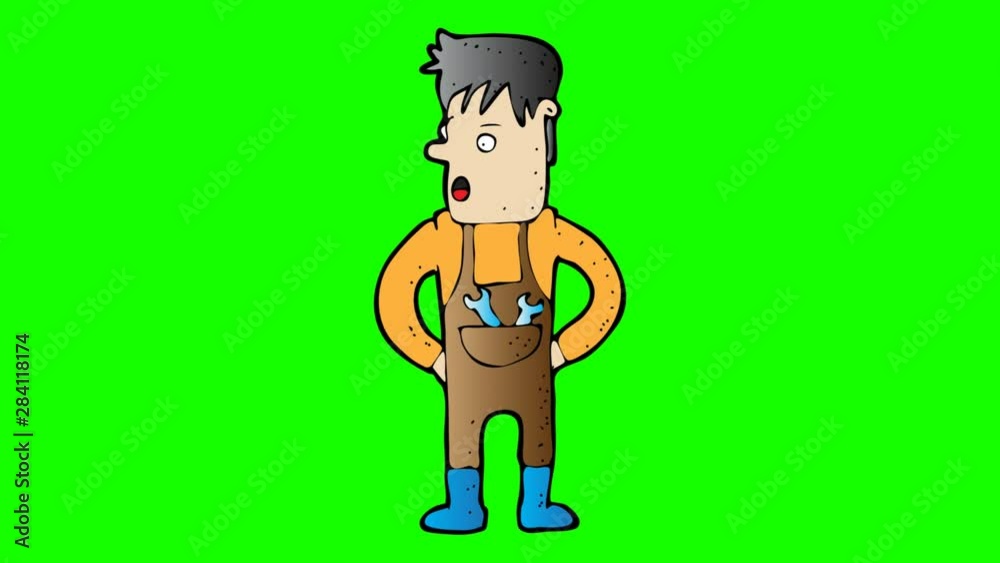 animated repair man character . green screen 2D animation Stock ビデオ ...