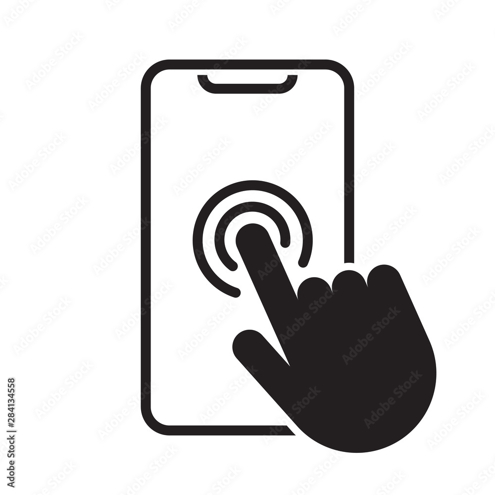 Smartphone screen with hand, Touch screen icon Stock Vector | Adobe Stock