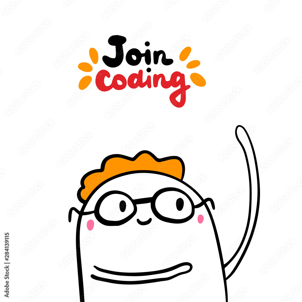 Join coding hand drawn vector illustration in cartoon style. Beginners ...
