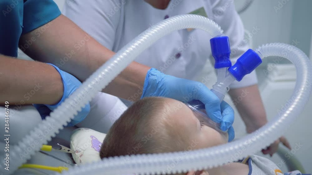 patient child is under anesthesia, little boy fell asleep in dentists ...