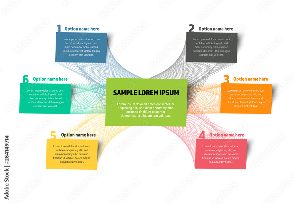 Colorful Abstract Info Chart Map with 6 Boxes Stock Template | Adobe Stock