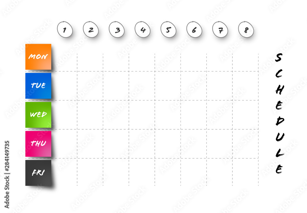 School Schedule Table Layout with Colorful Squares Stock Template ...