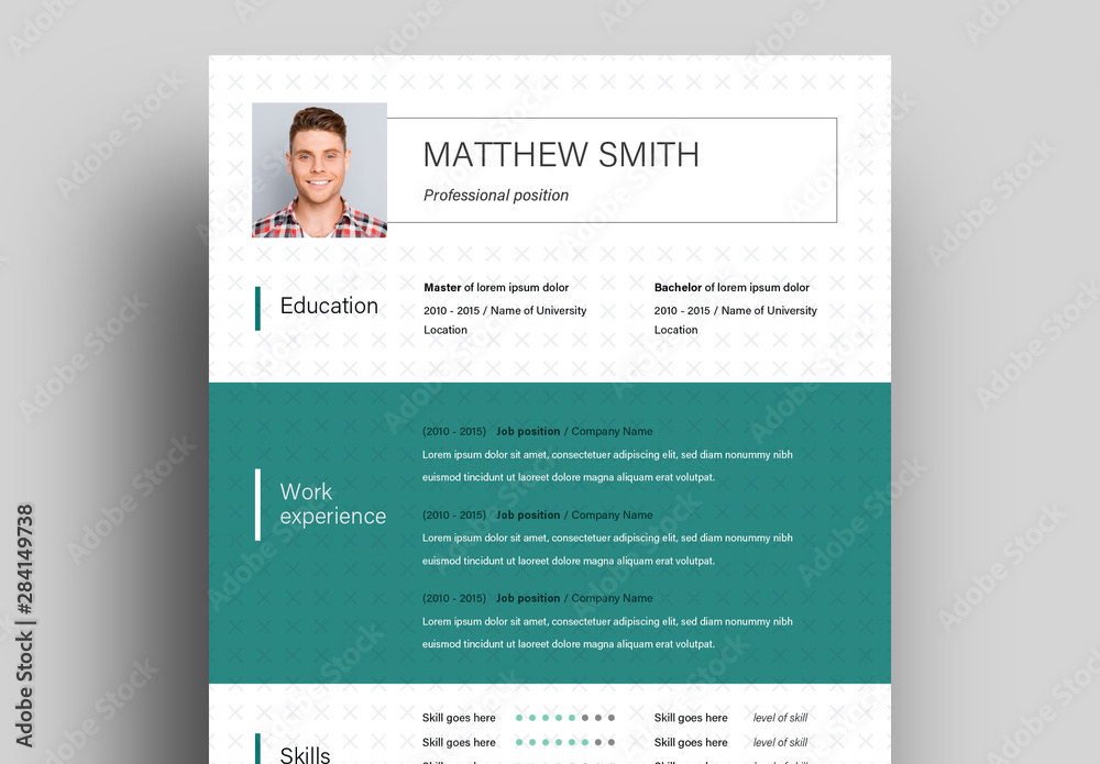 Resume Layout with Green Accents and Patterned Background Stock ...