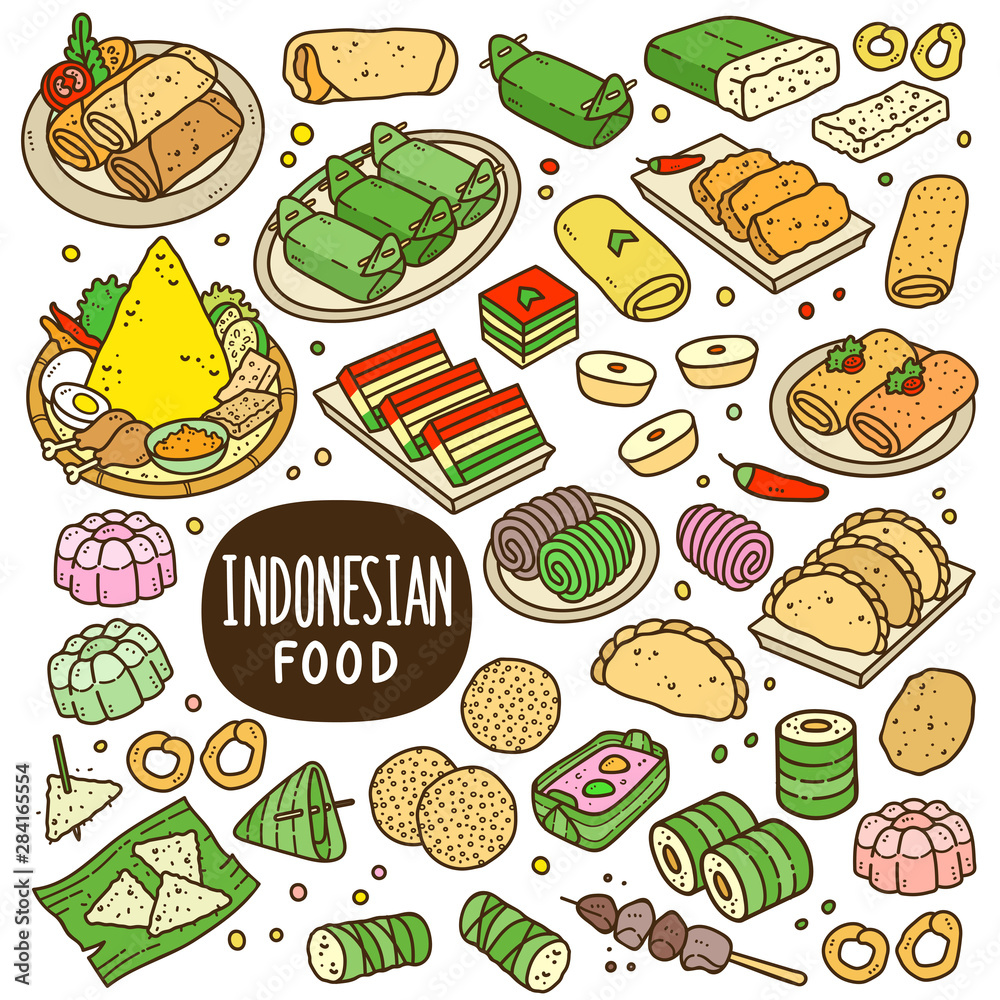 Poster Indonesian Foods and Snack Cartoon Color Illustration – Wall Art ...