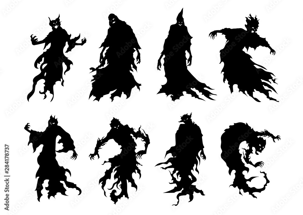Silhouette of flying evil spirit in vector style collection isolated on ...