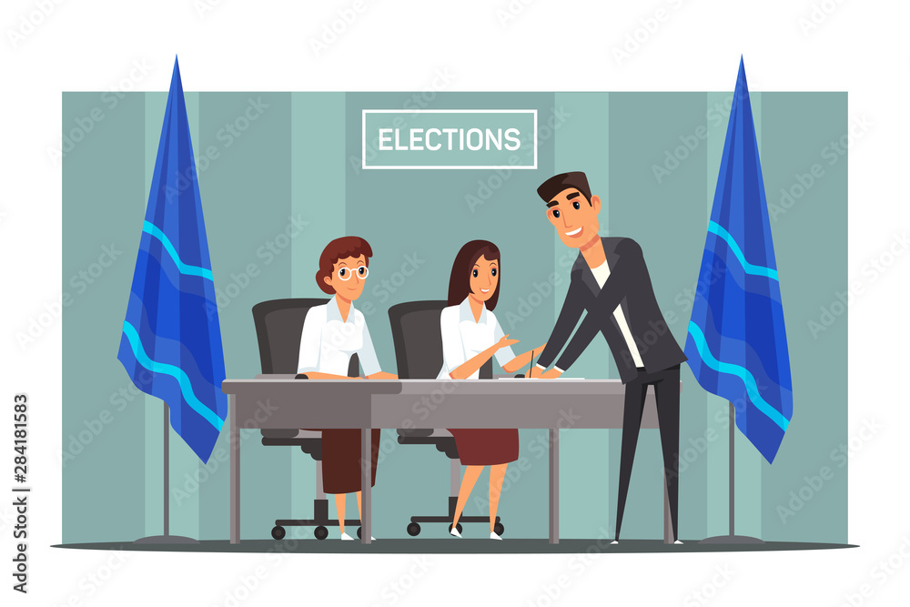 Polling station registration flat illustration Stock Vector | Adobe Stock