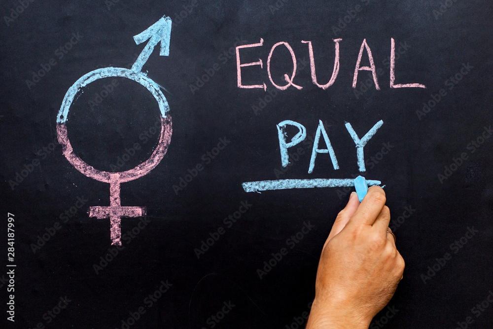 The pay gap and the symbol of gender equality are depicted on the ...