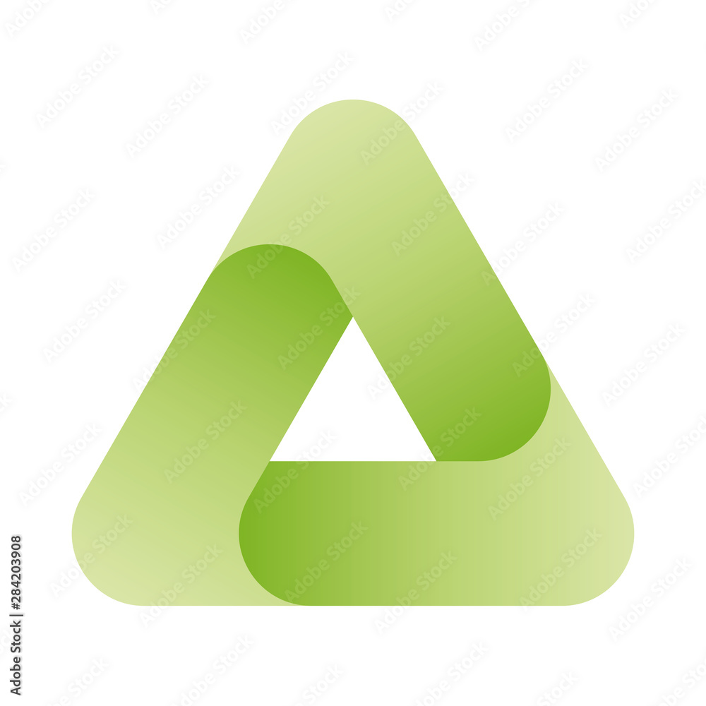 Triangle vector icon with three overlapping sides and rounded corners ...