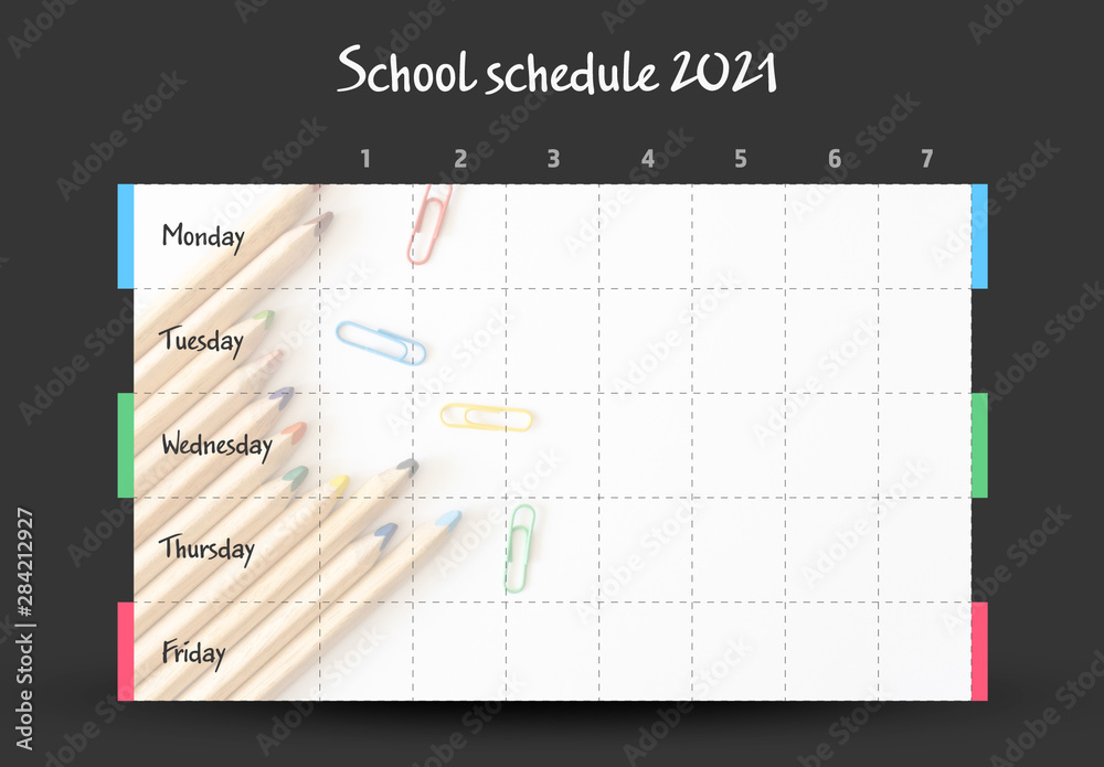 School Timetable Layout with Pencils Stock Template | Adobe Stock