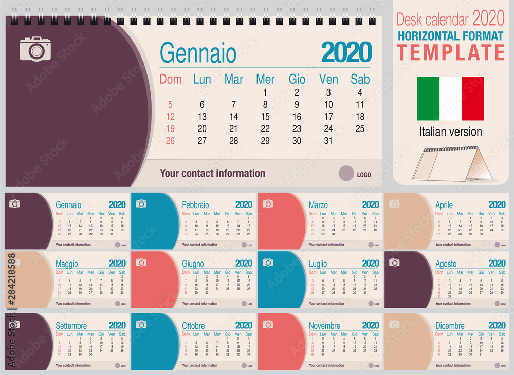 Useful desk triangle calendar 2020 template, with space to place a ...