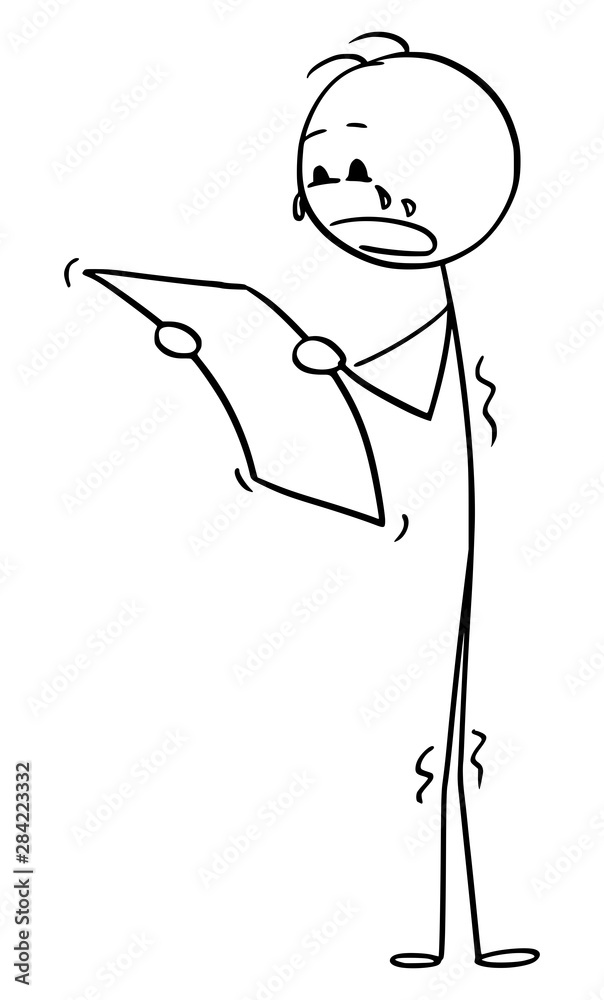 Vector cartoon stick figure drawing conceptual illustration of crying ...