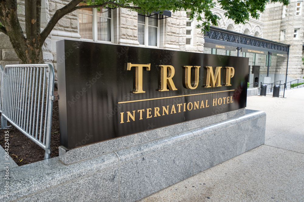 Washington, DC - May 9, 2019: Exterior sign and logo view of Trump ...