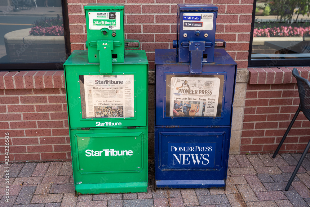 Maple Grove, Minnesota - July 21, 2019: Newspaper vending machine ...