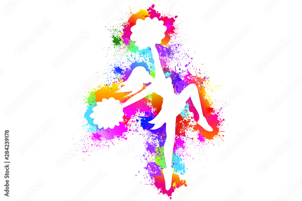 Popular sports, Cheerleader, Dancing colorful girl splash paint on ...