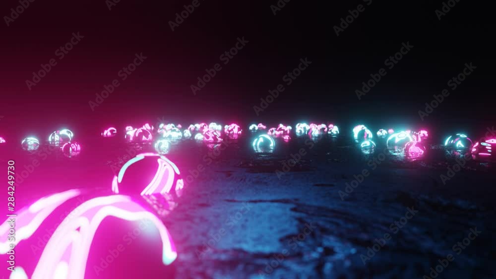 VJ Loop plan with neon light sphere. Abstract fluorescent background ...