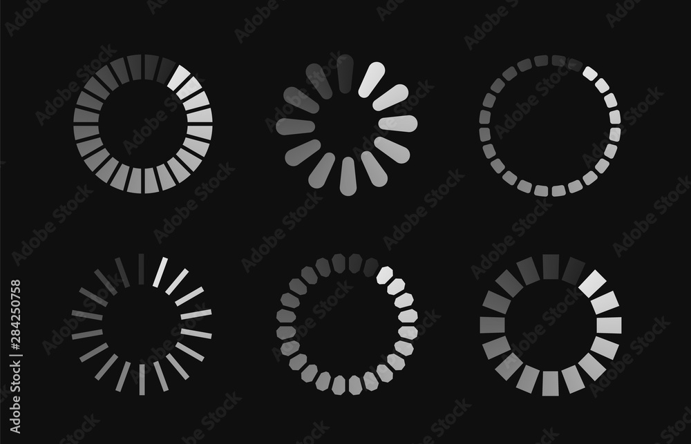 Loading icon collection. Progress bar for upload download round process ...