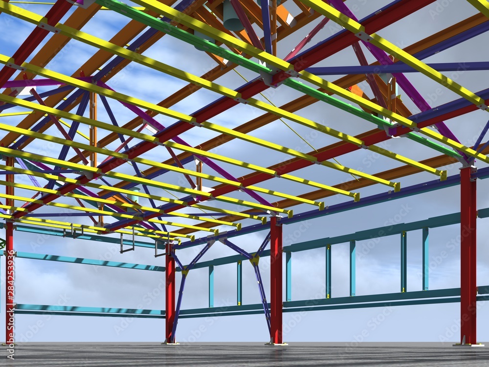 3D BIM model. Building Information Model of metal structure. 3D ...