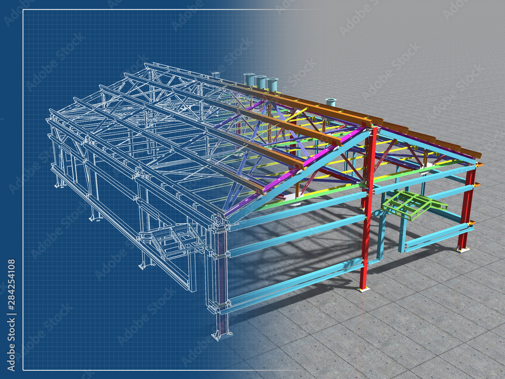 3D BIM model. Building Information Model of metal structure. 3D ...