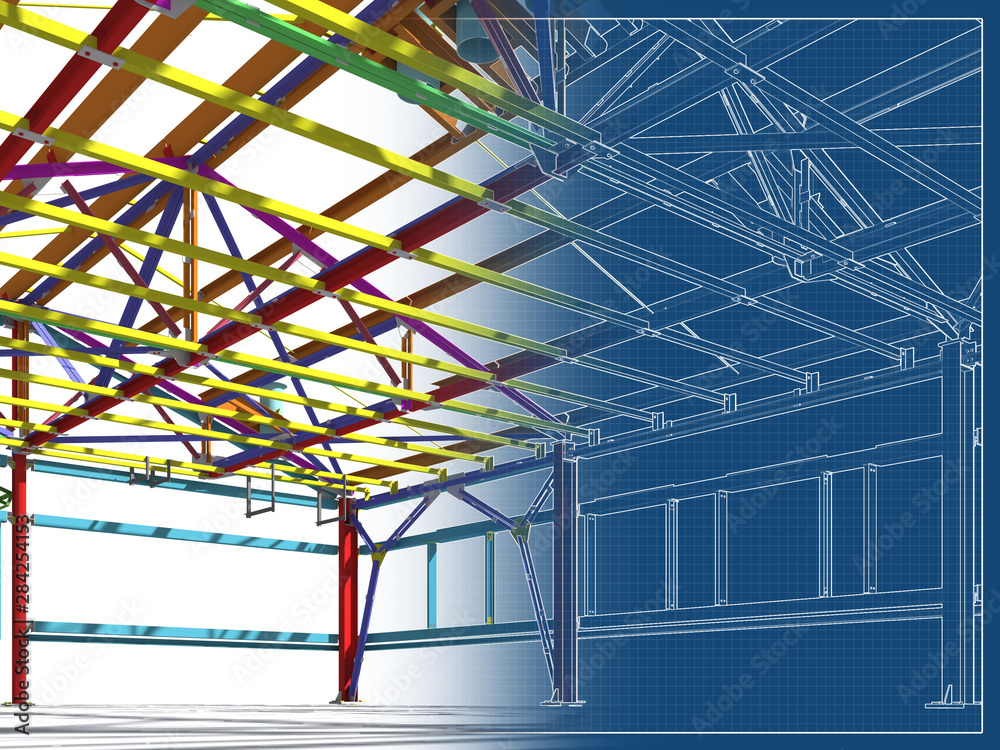 3D BIM model. Building Information Model of metal structure. 3D ...