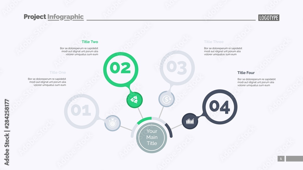 Four steps process chart slide template. Business data. Review, diagram ...