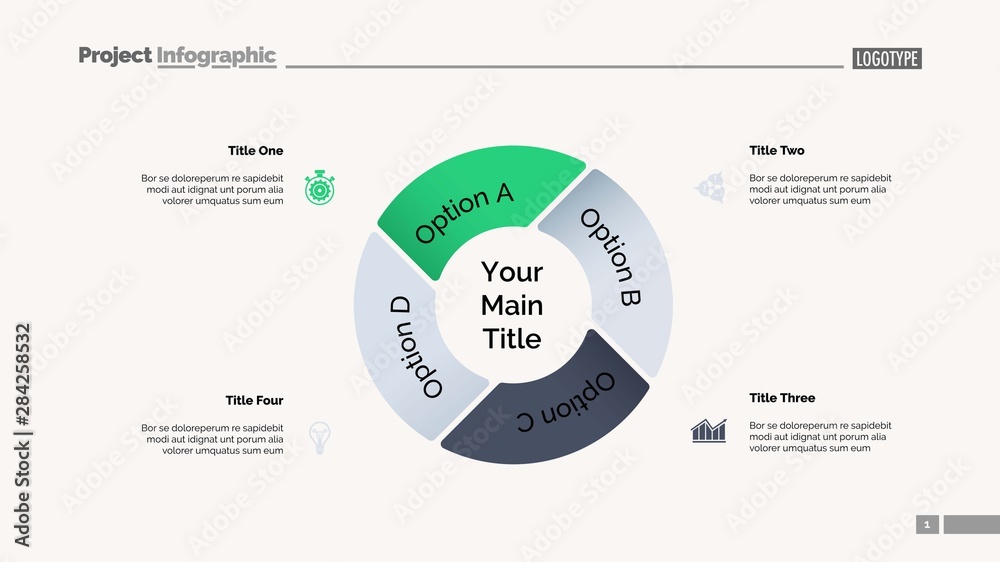 Pie chart with four elements. Diagram, option graph, layout. Business ...