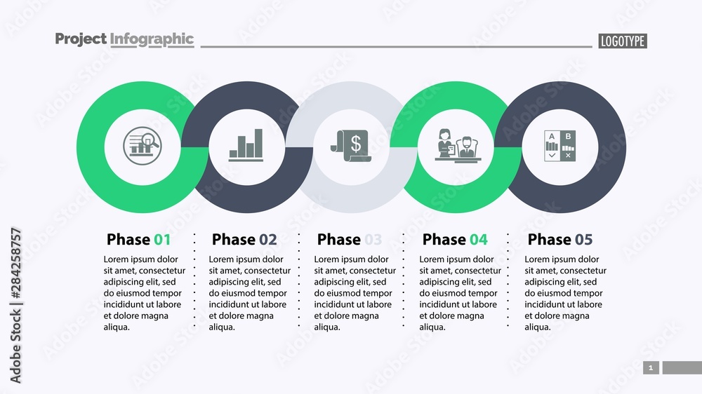Vecteur Stock Sequence of five phases template. Business data. Graph ...