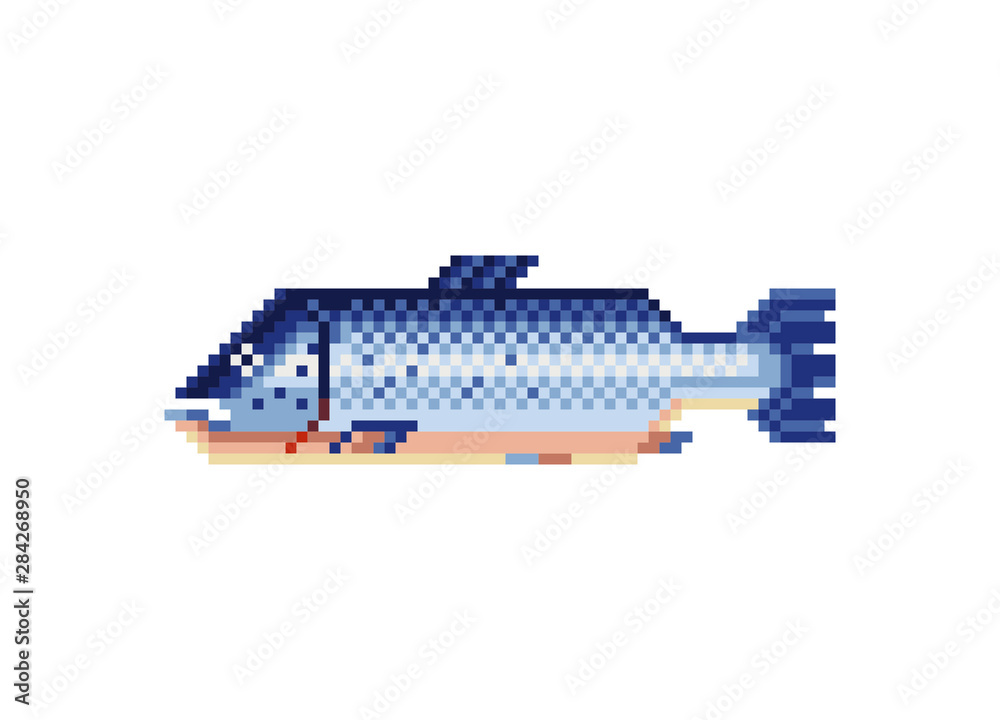 Salmon fish pxel art icon. Isolated vector illustration. 8-bit sprite ...