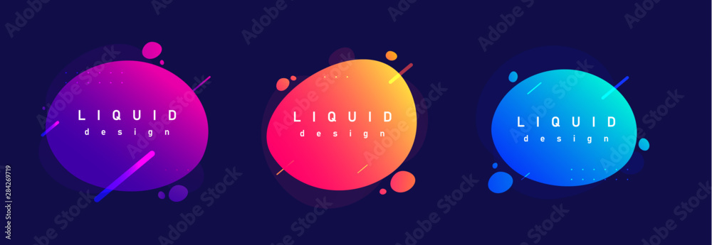 Abstract neon blob set on dark violet background. Violet, blue, yellow ...