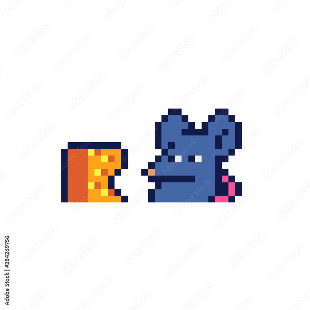 Mouse and cheese Happy New Year 2020. Rat zodiac. Pixel art icon ...