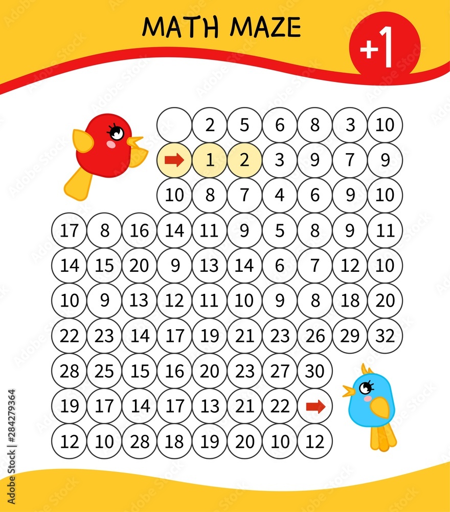 Maze game for children. Material for learning mathematics. Cartoon cute ...