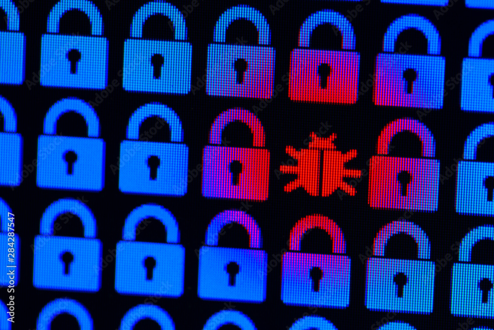 Bug as a symbol of malware and a Trojan virus in the program code ...