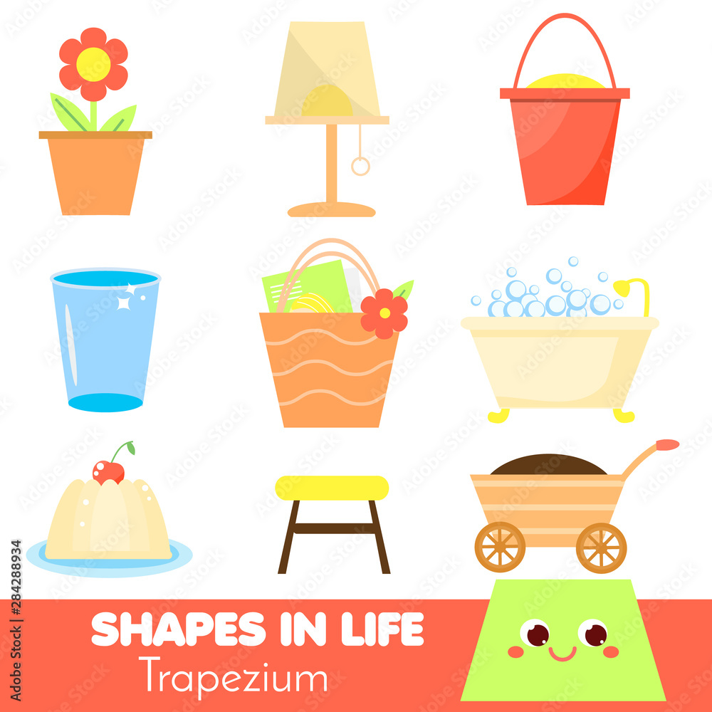 Shapes in life. Trapezium. Learning cards for kids. Educational ...