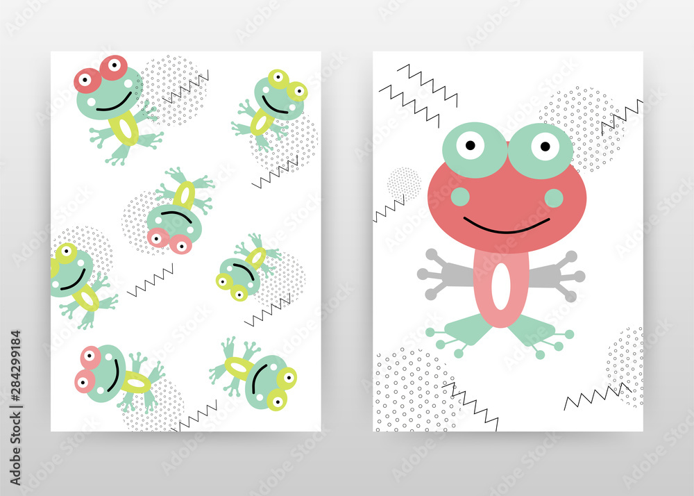 Minimalist cartoon red, green frogs design for annual report, brochure ...