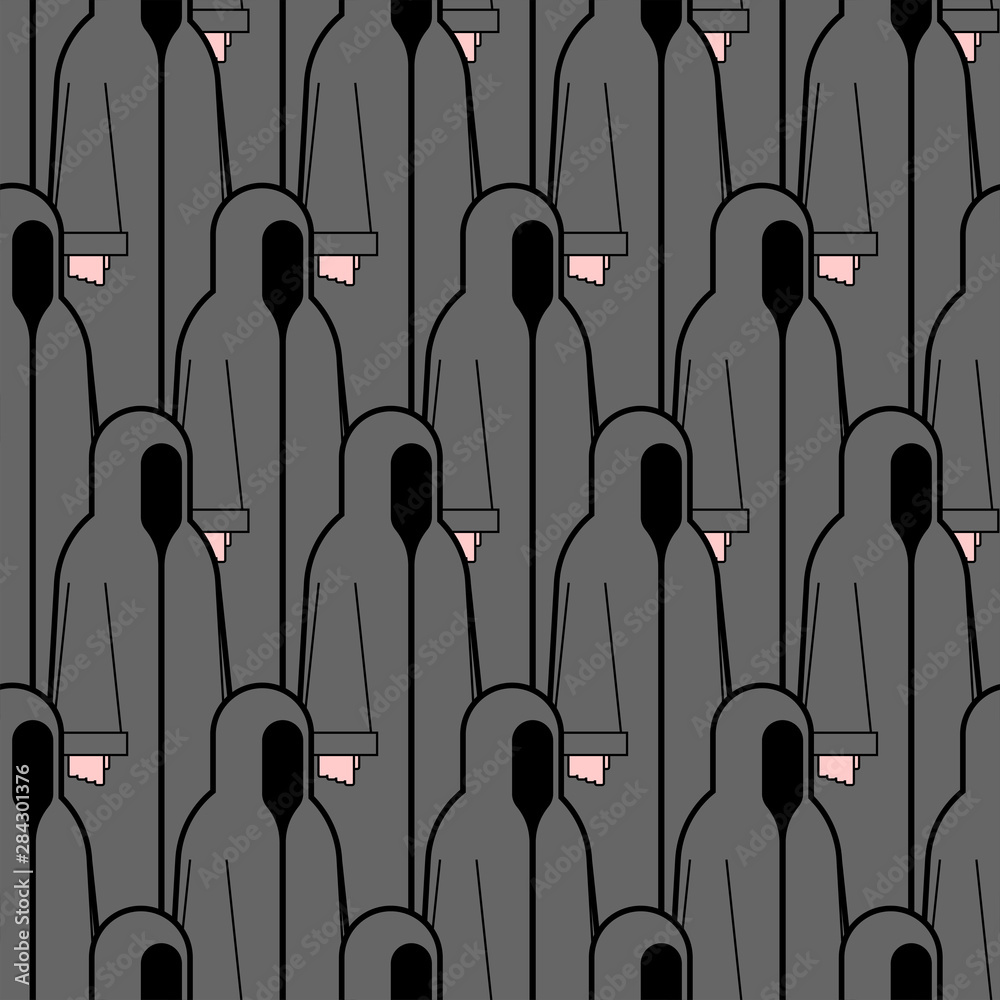 Black monk pattern seamless. Occultist in hood background. Monastic ...