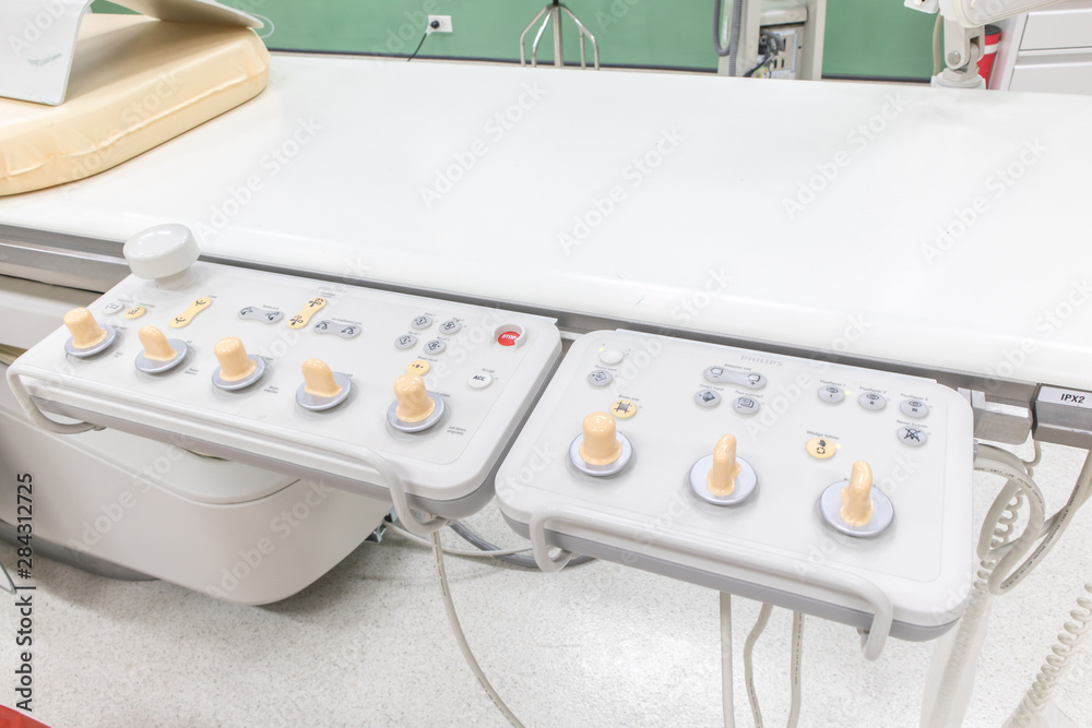 Digital Subtraction Angiography Room, DSA lab, Control panel large C ...