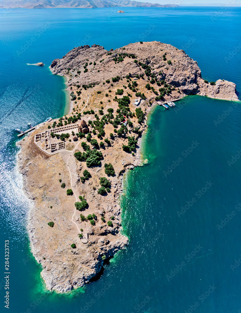 Aerial view of Akdamar Holy Cross Church, hidden monuments of Anatolia ...
