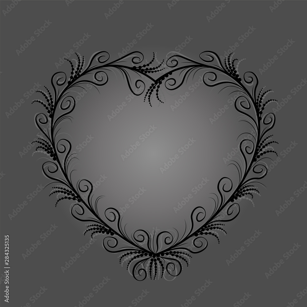 Black heart with elegant, delicate, filigree flourishes, but also ...