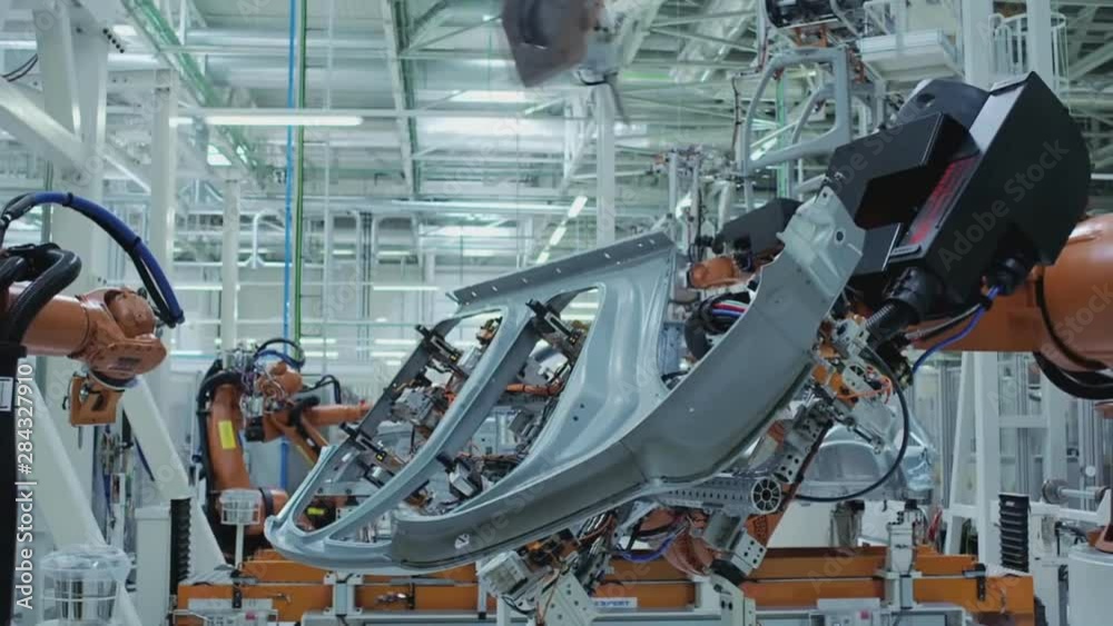 industrial robots, car body smeared with sealant Stock Video | Adobe Stock
