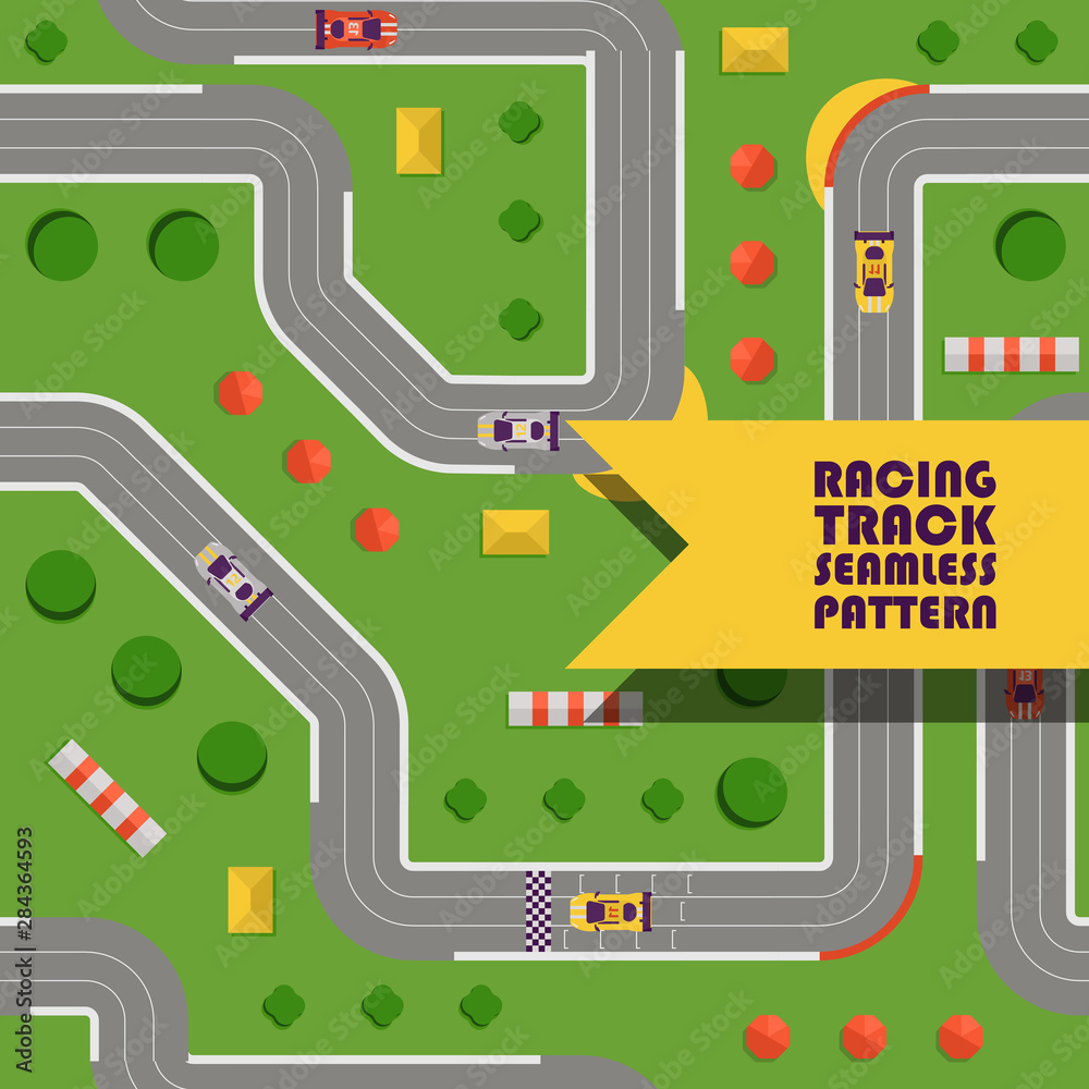 Racing track curved road, car sport seamless pattern vector ...